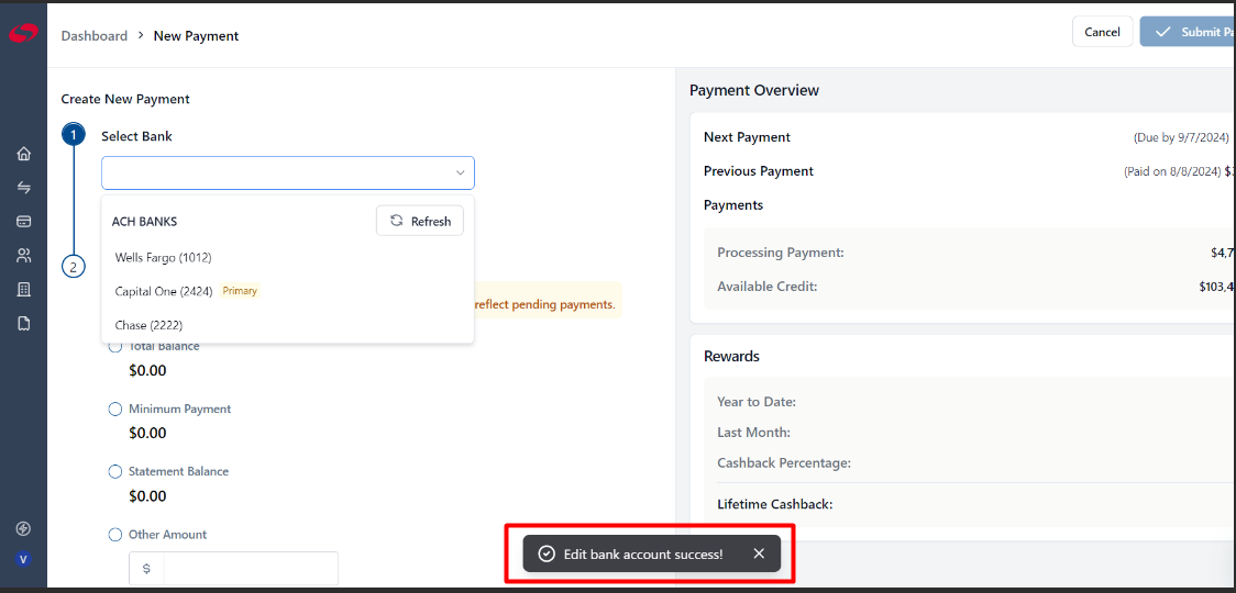 How to update the ACH payment information – Visionary Corporate Card